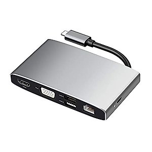 XUNMAIFHB Portable Docking Station, Typec USB Lightning 3 Adapter HDMI, VGA, USB3.0 × 2, PD Charging Port, Network Cable Interface, SD/TF Card Slot Fast Transmission
