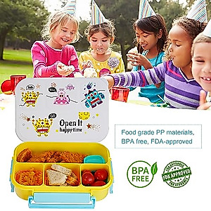 Bento Box, Lunch Box Kids, Cute Bento Box, Adult Lunch Box, 1300ML Lunch Box Adult with 4 Compartment, Lunch Box Containers for Students/Adults/Kids/Toddler, Microwave/Dishwasher/Freezer Safe (Yellow)