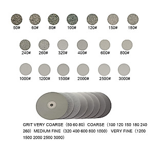 DZQ 6Pcs Diamond Flat Lap Wheel Disc Arbor Hole 8" x 1/2" Abrasive Lap 240 320 600 800 1200 3000 Grit for Cutting or Sanding Stone and Glass