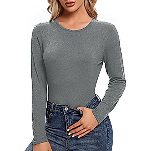 Urban CoCo Womens Crewneck Slim Fitted Long Sleeve T-Shirt Solid Tight Tunic Tops (Dark Grey, XL)