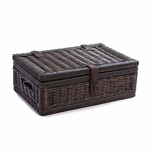 The Basket Lady Covered Wicker Storage Basket Nested Set of 2 Antique Walnut Brown