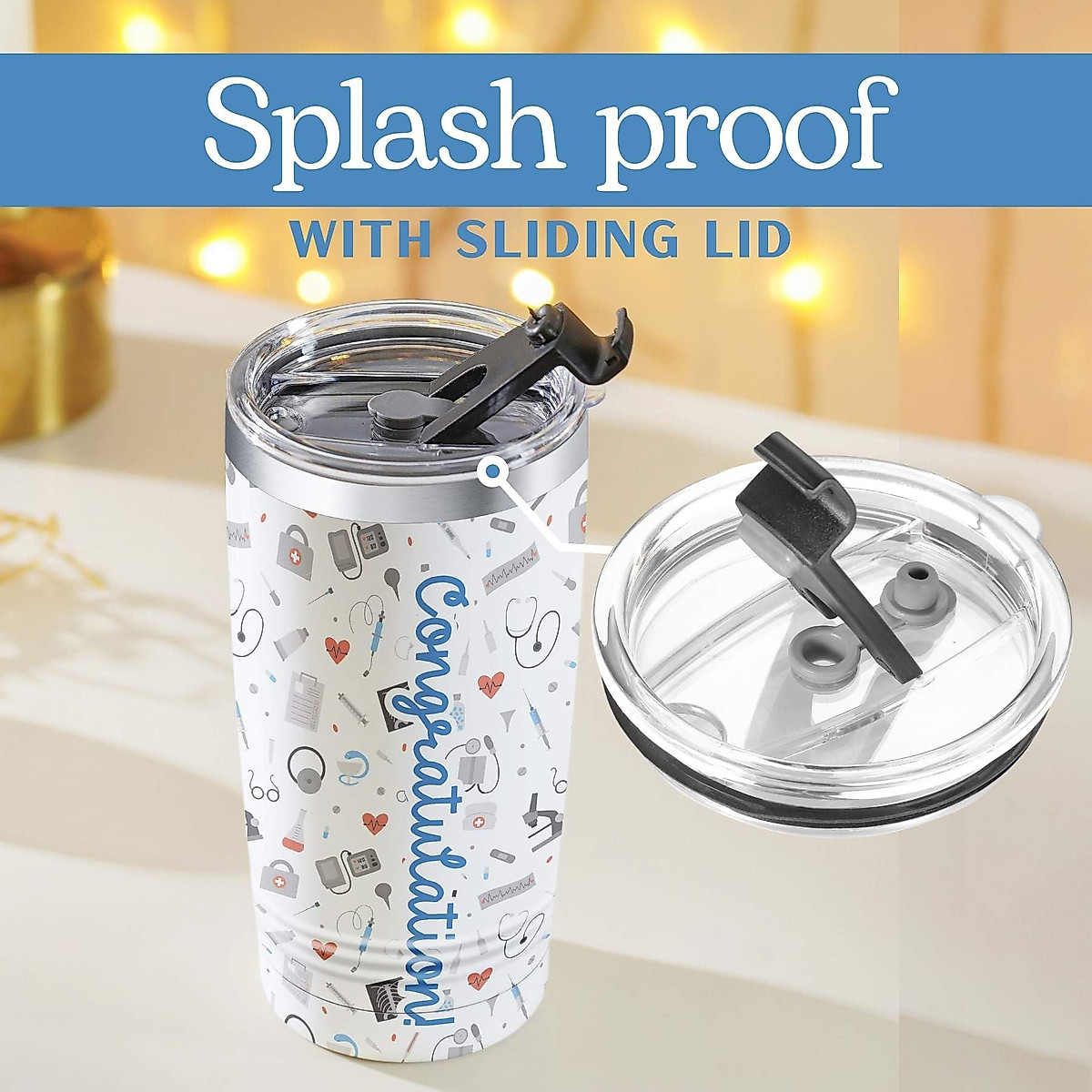 Onebttl White Coat Ceremony Gifts for Doctors - 20 oz/590 ml Stainless Steel Insulated Tumbler with Straw, Lid - Medical School Graduation Gifts for New Doctor, Med Students - (White)