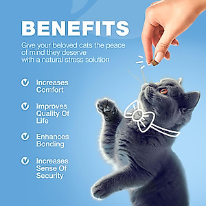 Cat Calming Treats - Hemp Calming Care for Cats - Cat Melatonin Soft Chews with Hemp Seed Oil and Probiotics - Cat Anxiety Relief - Storms, Travel, Grooming, Separation - Calming Chews for Cats