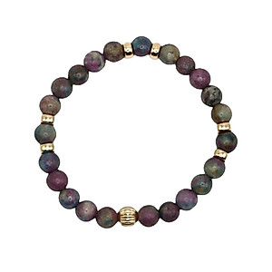 LKBEADS Natural Ruby Kyanite 6mm rondelle smooth 7inch Semi-Precious Gemstones Beaded Bracelets for Men Women Healing Crystal Stretch Beaded Bracelet Unisex