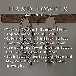 Sweet Water Decor Turkish Cotton and Bamboo Hand Towel | Large Size 19 x 35 inches | Cream with Decorative Stripes | Bathroom, Kitchen, Dish, or Baby Towel (Savannah - 5 Black Stripes)