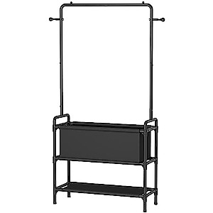 Calmootey Clothing Rack with Storage Bag,Non-woven Shelves for Shoes,Multi-Functional Garment Rack for Bedroom,Hallway,Black
