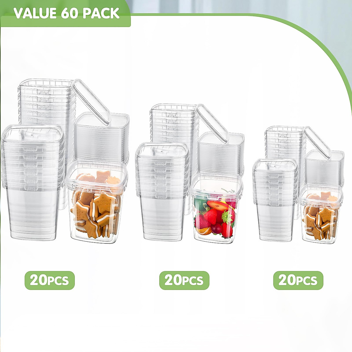 Sliner 60 Sets Square Deli Containers with Lids Clear Food Storage Containers Plastic Freezer Microwaveable Safe Deli Cups Leak Proof Airtight Meat for Restaurant(64oz, 32oz, 16oz)