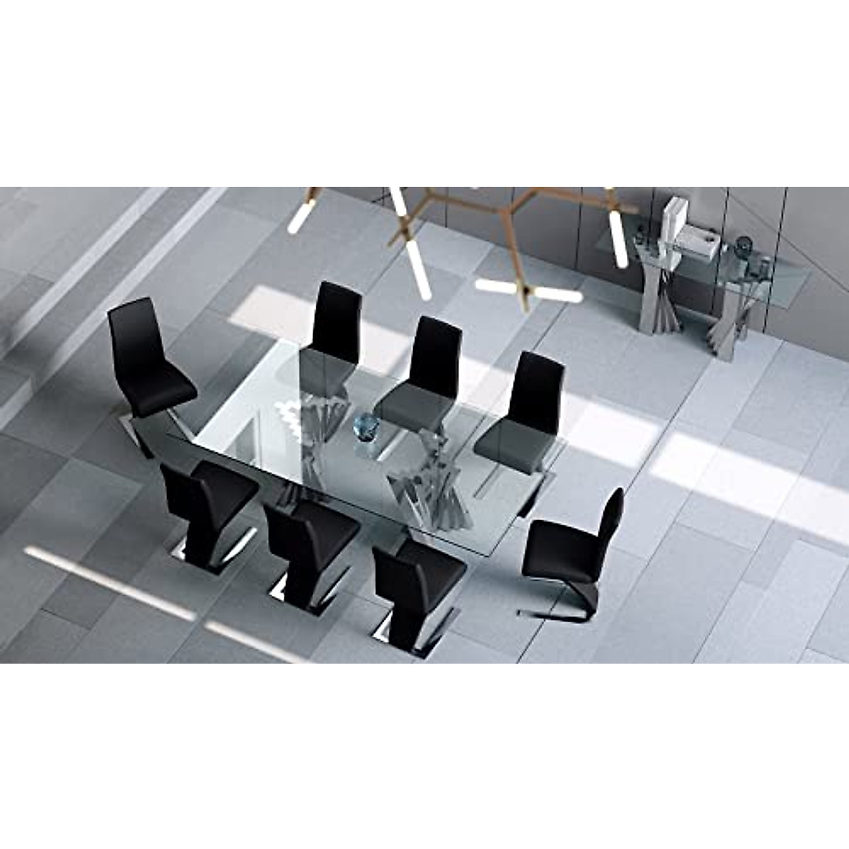 Modern Falcone 94" Dining Table - Clear Glass with Polished Stainless Steel Base