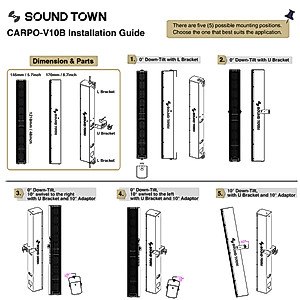 Sound Town Passive Wall-Mount Column Mini Line Array Speaker with 8 x 5” Woofers, Black for Live Event, Church, Conference, Lounge (CARPO-V10B)