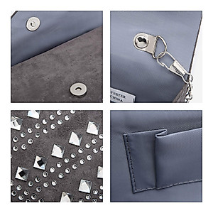 Dasein Rhinestone Evening Bags Glitter Clutch Handbags Studded Envelope Purses for Prom Party Wedding Grey