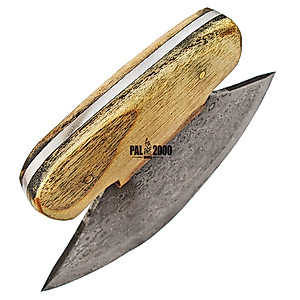 ULU-3007 Handmade Damascus Steel Ulu Knife Stabilized Handle With Sheath