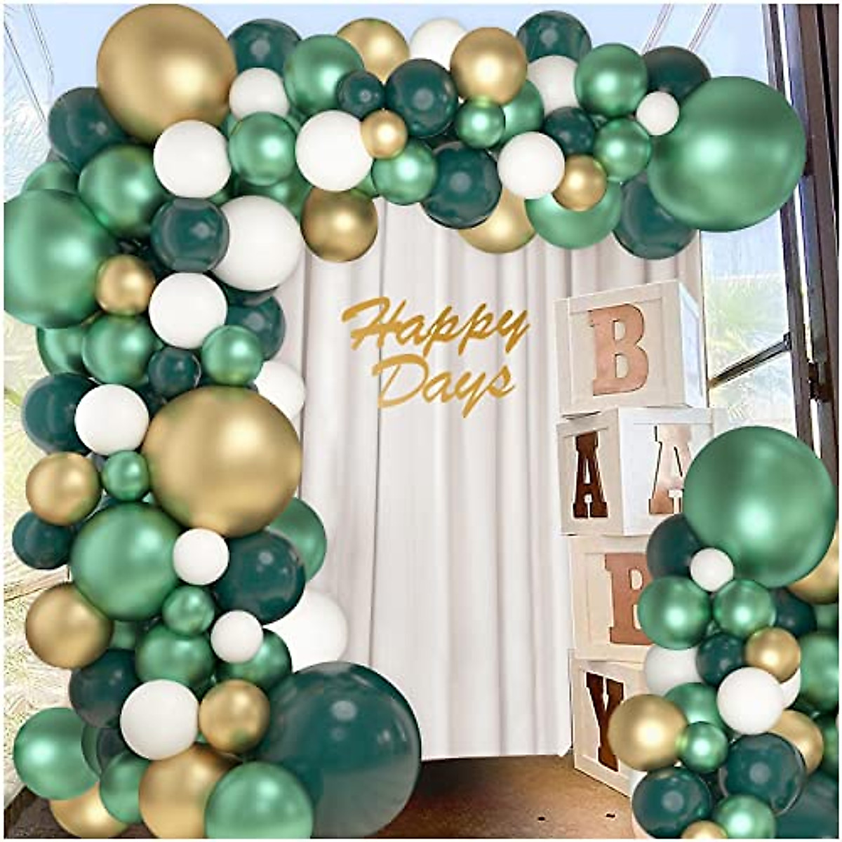 18Inch Jungle Safari Wild One Metal Green Gold Balloons Balloon Garland Arch Kit, Green Gold Metal White Balloons, Jungle Safari Wild One Birthday Baby Shower Wedding Party Decorations for Boy