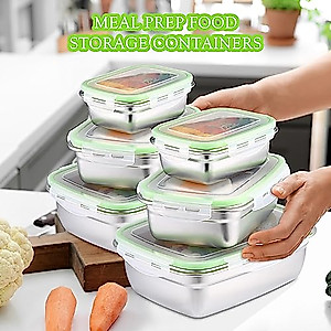 Nuanchu 6 Packs Stainless Steel Food Storage Containers Airtight Metal Food Containers Meal Prep Container Leak Proof Stackable Bento Lunch Box with Lids for Kitchen Travel Picnic and Camping (Green)