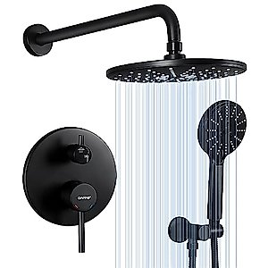 GAPPO Matte Black Shower System 9 Inch, Rain Shower Head with Handheld Spray High Pressure, Bathroom Luxury Wall Mounted Shower Faucet Set Rough-in Valve and Shower Trim Included