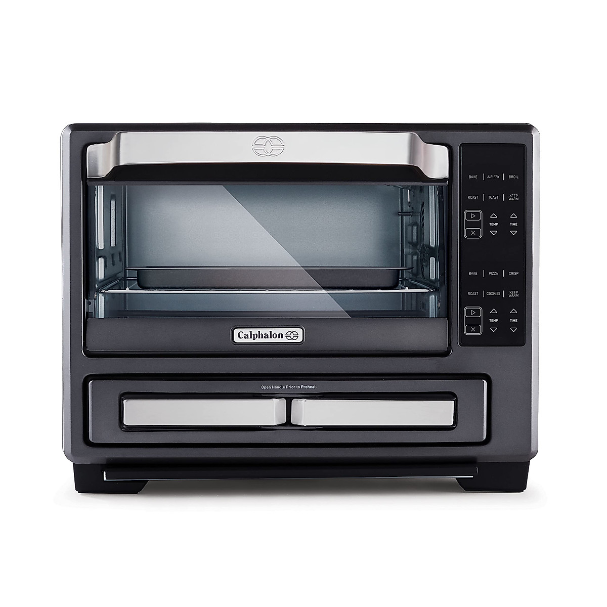 Calphalon Performance 12-in-1 Air Fry Toaster Oven with Dual Zone 12" Pizza Drawer Oven combo,Digital Precision Controls, Dark Stainless