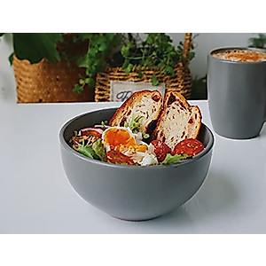 Famiware Dinnerware Set, 16 Piece Dishes Set, Plates and Bowls Set for 4, Gray Matte…