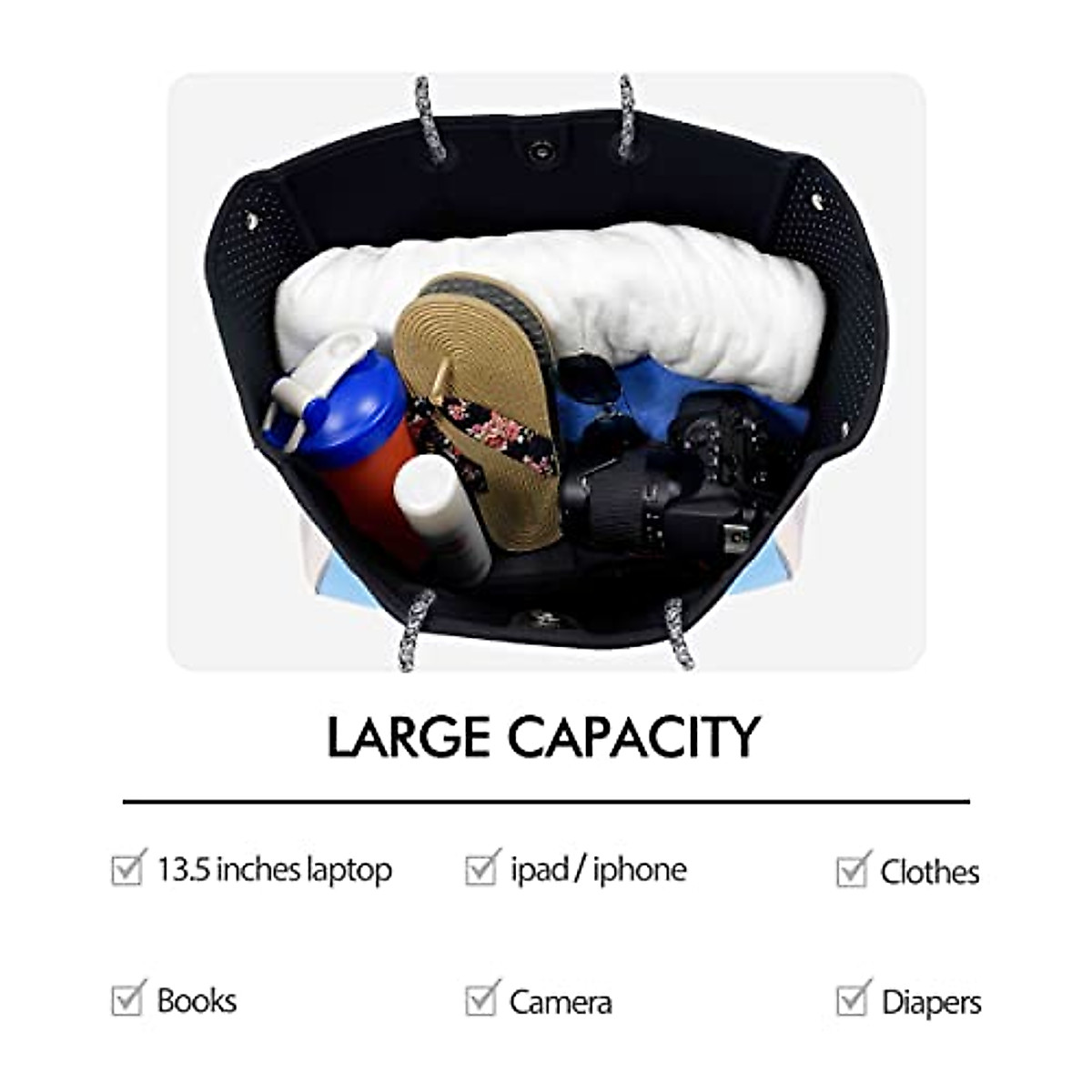 Hirooms Neoprene Tote Bag Multipurpose Beach Bag Travel Shoulder Bag for Women & Men (Blue)