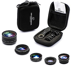 SHUTTERMOON Upgraded Phone Camera Lens Kit for iPhone 13/12/11/X/8/7 Smartphones/Pixel/Samsung/Android Phones Camera. 2xTele Lens Zoom Lens+Fisheye Lens+Super Wide Angle Lens&Macro Lens+CPL (5 in 1)