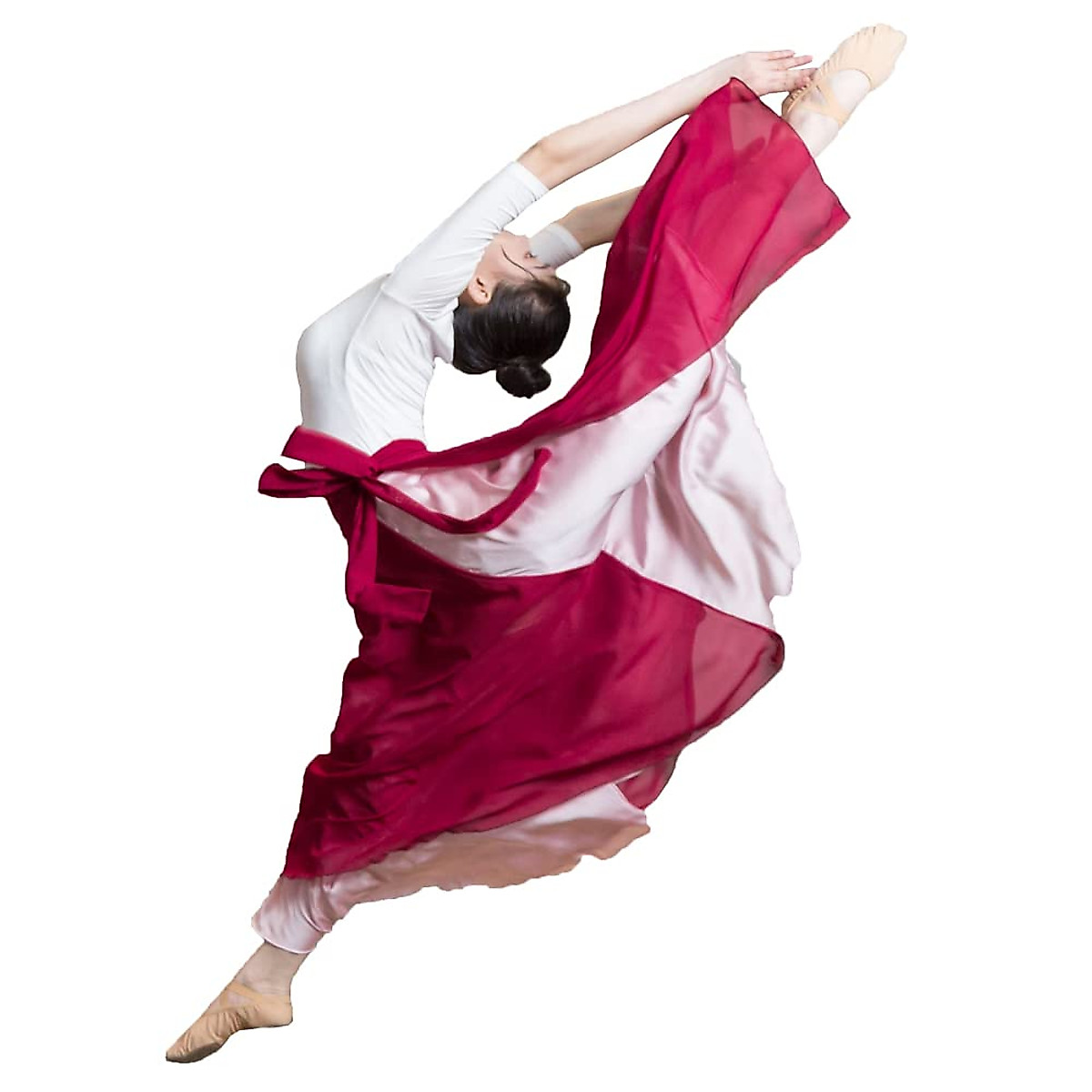 ROYAL SMEELA Women Lyrical Dance Skirt Long Ballet Wrap Skirt Flowy Maxi Skirts for Ballerina Modern Contemporary Dance Skirt Jujube Red