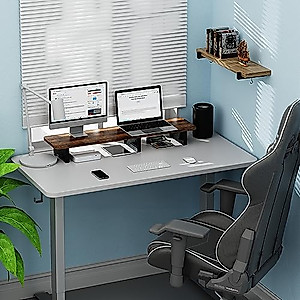 Zimilar Dual Monitor Stand Riser, Large Wooden Computer Monitor Stand with Storage for Office Accessories (Rust Brown)