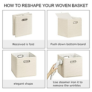 UBBCARE Set of 3 Woven Storage Baskets for Organizing, 11 in x 11 in x 11 in Cotton Rope Baskets for Shelves, Decorative Cube Storage Bins with Metal Handles for Living Room, Beige
