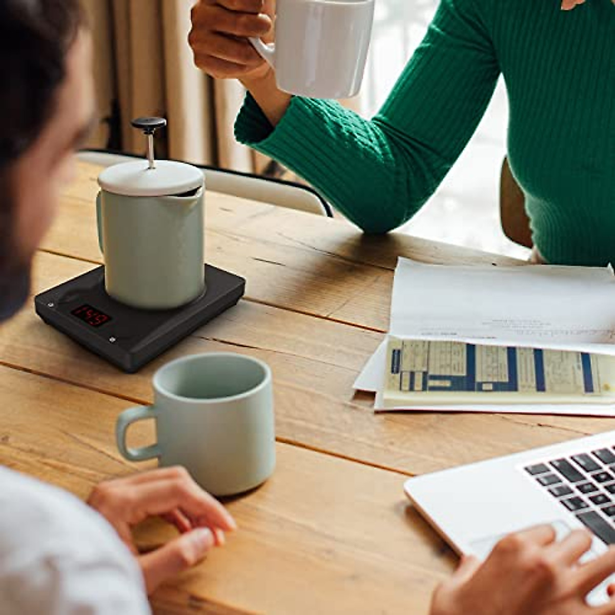 SEALON Coffee Mug Warmer Plate - Mug Warmer for Desk with Auto Shut Off, 3 Temperature Settings for Coffee, Milk, Tea Warming, Home & Office Use, Wood