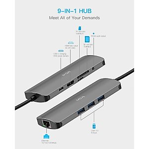 MSVII USB C Hub, 9 in 1 USB Type C Adapter with Ethernet, 4K USB C to HDMI, 3 USB 3.0 Ports, SD/TF Card Reader, 3.5mm Audio Jack, PD Fast Charging for Mac Book Pro and Other Type-C Laptops