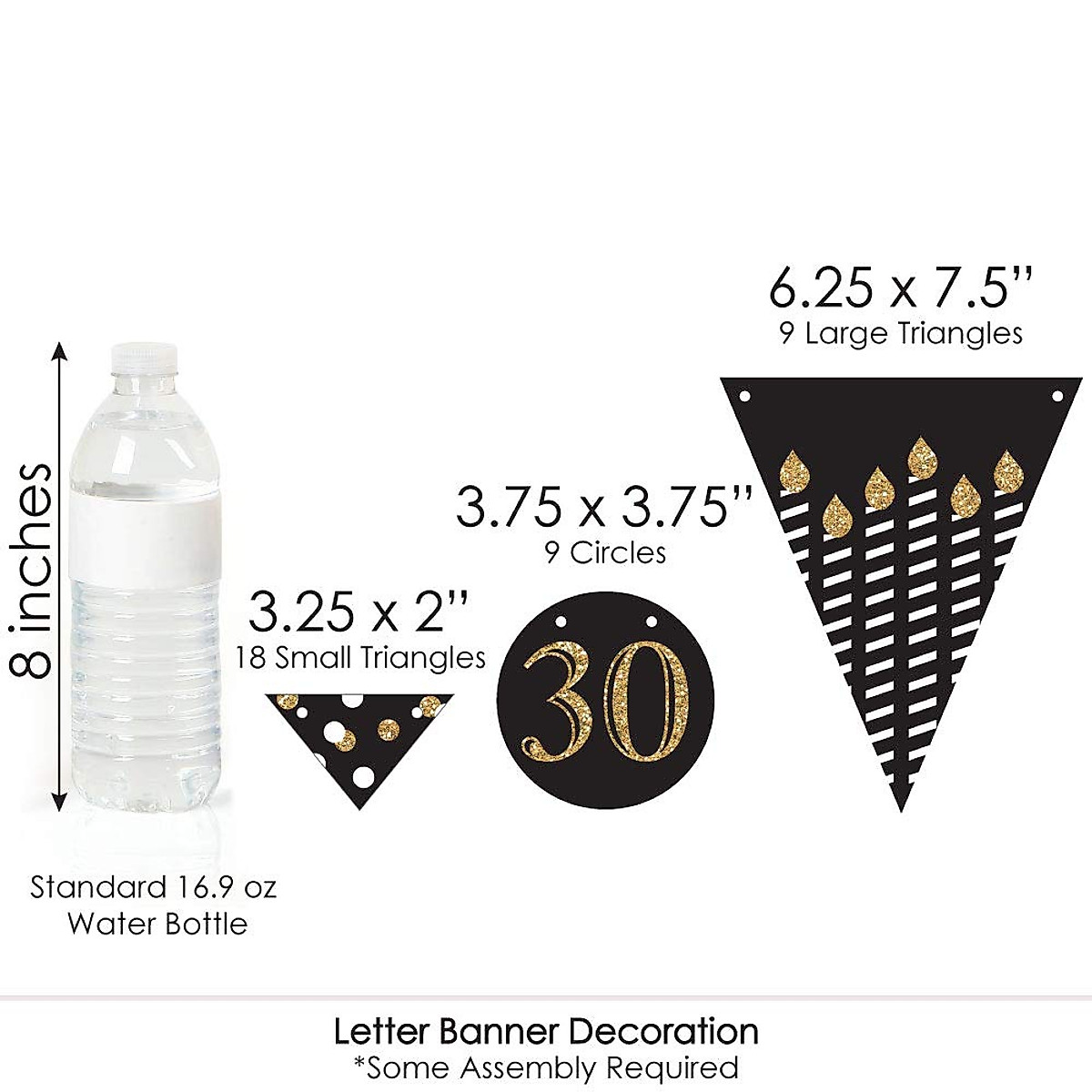 Big Dot of Happiness Adult 30th Birthday - Gold - Birthday Party Letter Banner Decoration - 36 Banner Cutouts - No-Mess Real Gold Glitter Happy Birthday Banner Letters