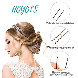 HOYOLS U Shaped Assorted Size Hair Bobby Pins, Metal Bun Clips Hairpin Crimped Design with Ball Tips for Women Girls Grips Hairstyle, 150 Count Bulk Pack (Brown)