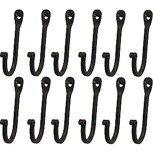 Early American Single Prong Wrought Iron Hooks, Set of 12 - Rustic Curved Metal Fasteners - Decorative Colonial Wall Décor