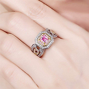 YAZILIND Princess Cut Pink Cubic Zirconia Ring Silver Plated Wedding Engagement Jewelry(Size 6)