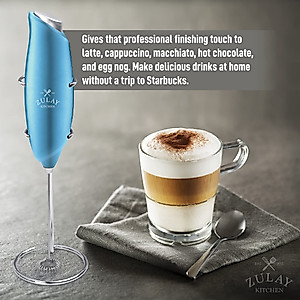 Zulay Kitchen Premium One-Touch Milk Frother for Coffee - Easy-Use Frother Handheld Foam Maker - Electric Whisk Drink Mixer for Cappuccino, Frappe, Matcha and Hot Chocolate (Metallic Ice Blue)