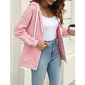 Minetom Women's Full Zip Up Hoodies Long Sleeve Color Block/Solid Hooded Sweatshirts Jackets with Pocket A Pink