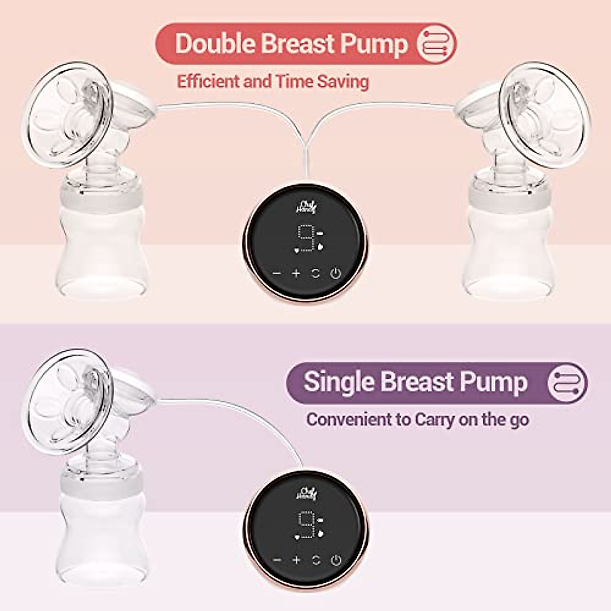 Electric Breast Pump, Portable Breast Pump with 2 Modes 9 Levels, Double Electric Breast Pump with 24mm 27mm Massage Flanges, Strong Suction hands free breast pump, come with 4 Breastmilk Storage Bags