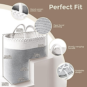 Puricon Stair Basket, Cotton Rope Staircase Basket for Carpeted and Wooden Stairs, Foldable Stair Step Storage Basket Collapsible Stair Organizer with Handle -Greywhite