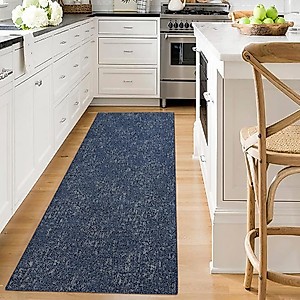 LUXLOOM Washable Runner Rug 2x6 Entryway Rug Modern Non Slip Kitchen Rugs Bathroom Rugs Solid Navy Blue Rugs for Bedroom Throw Rugs Chenille Stain Resistant Carpet for Laundry Hallway 2'x6' Navy Blue