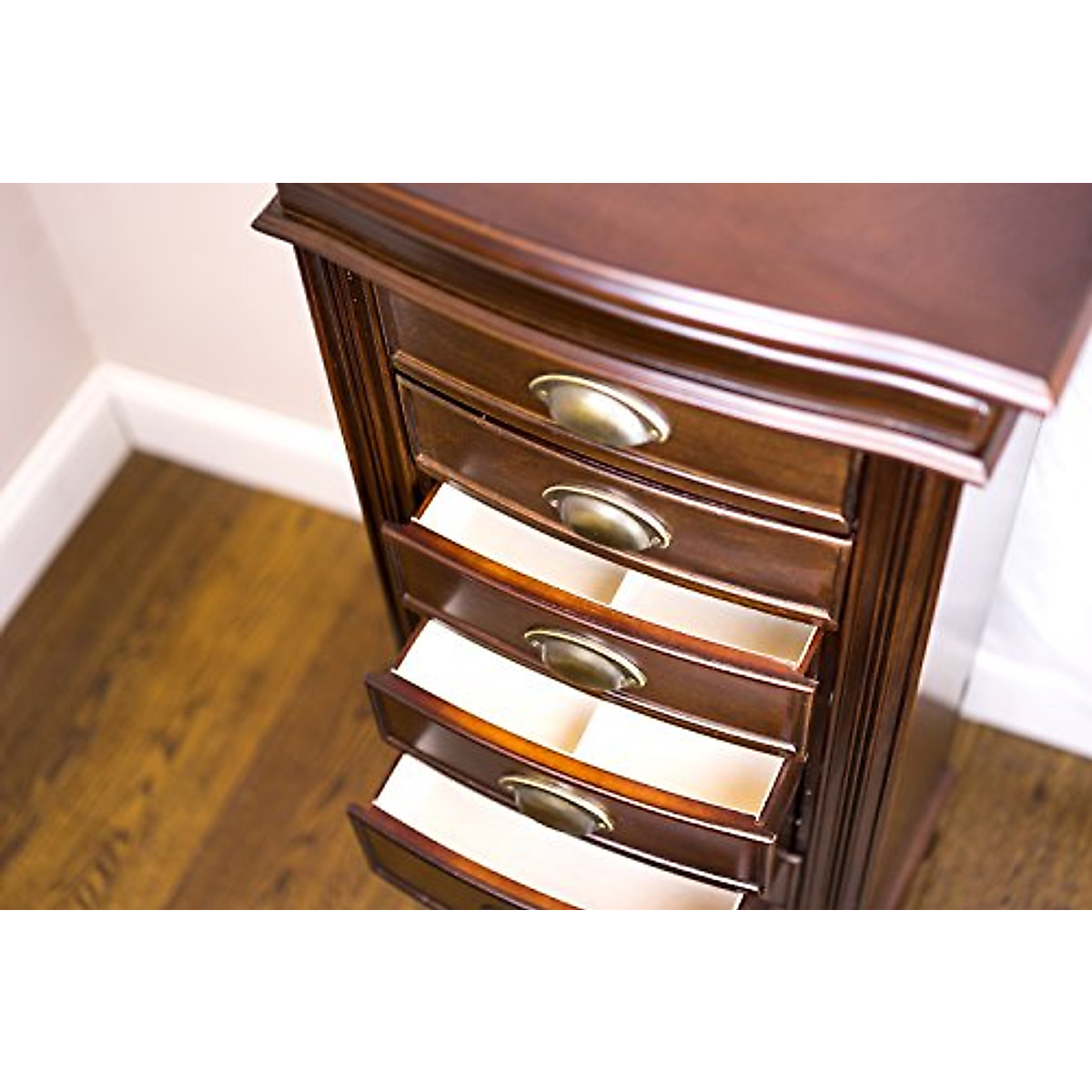 Hives and Honey Alexa Jewelry Armoire, Large, WALNUT & Earring Tray Inserts (4 Pack) Jewelry Storage, Sand (9006-905)