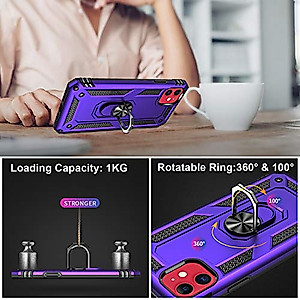 LUMARKE iPhone 11 Case with Tempered Glass Screen Protector,iPhone 11 Cover Military Grade 16ft. Drop Tested Cover with Magnetic Ring Kickstand Protective Phone Case for iPhone 11 6.1 inch Purple