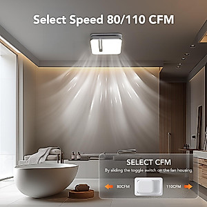 OREiN Bathroom Exhaust Fan with Light, 30W Exhaust Fan with Humidity Sensor, 80/110 CFM 0.8/1.0 Sone Bathroom Vent Fan with Light for Home, 1500lm LED Light 3000K/4000K/5000K Selectable & Nightlight