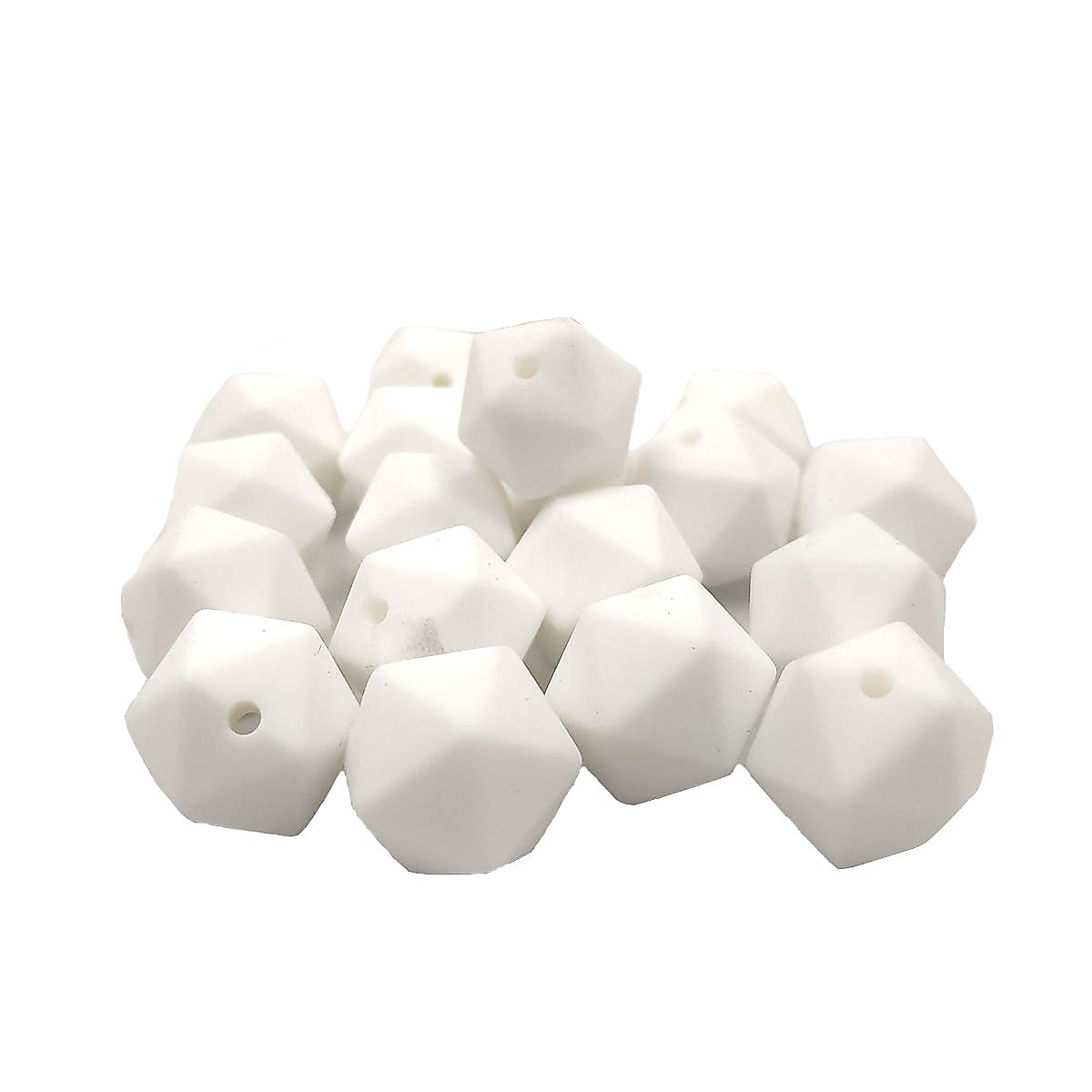 Alenybeby 50pcs DIY Silicone Pearl Beads Set 14/17mm Hexagon Icosahedron 12/15mm Round Beads for Keychain Mom Craft Necklace Jewelry Making