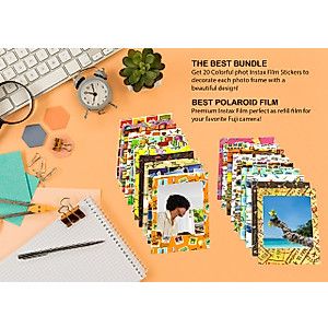 Fujifilm Instax Mini Instant Film 20 Exposures, 20 Sticker Frames for Fuji Instax Prints, Bundle