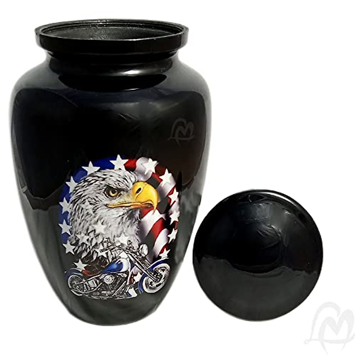 LOVE MEMORIALS Cremation Urns- US Flag Eagle with Harley Davidson Bike Adult Urn –Best Urn for Human Ashes – Funeral Urn (Adult (200 lbs) – 10.5 x 6 “ , US Flag Eagle Bike Cremation Urn)