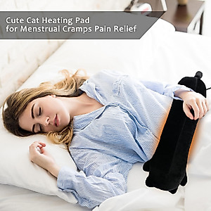 Heating Pads for Period Cramps & Menstrual Pain Relief, Portable Cute Stuffed Animal Heat Pad USB Powered for Car Trivel, Gift for Women Mom Teen Girls Birthday（Black cat2）