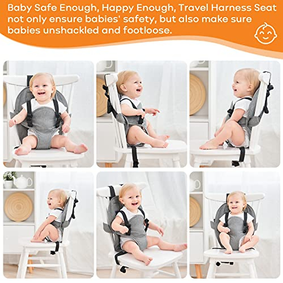 Portable Safety Seat Harness for Baby High Chair, Foldable Washable Cloth Harness Chair Ajustable Straps for Infant Feeding, Universal Baby Dining Desk Safety Harness for Travel, Home, Restaurant