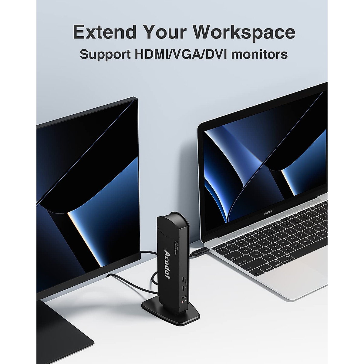 USB 3.0 Universal Docking Station, Acodot 13 in 1 Laptop Docking Station Dual Monitor for Windows and Mac, USB C Docking Station with HDMI, VGA, DVI, 6X USB 3.0, Gigabit Ethernet, Audio