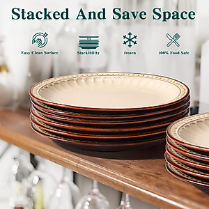 Yonune Eanoni Ceramic Dinner Plates Set of 6, 11 inch Large Stoneware Luxury Dishes for Kitchen Dinnerware Salad Dessert Gifts, Microwave Oven Dishwasher Safe, Scratch Resistant Cream Beige