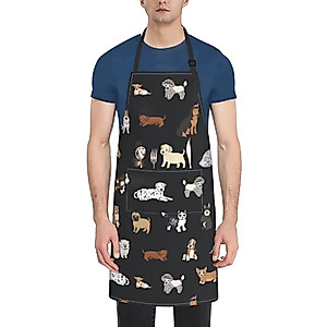 Cute Dog Grooming Apron Waterproof Animals Pet Grooming Apron With 2 Pockets & Adjustable Neck Chef Aprons Bibs For Kitchen Cooking Baking Painting Gardening