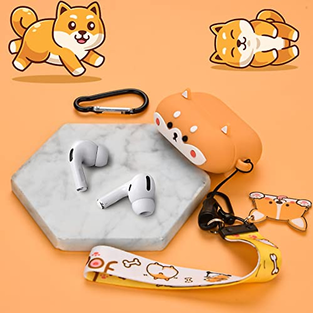Cute AirPod Pro Case with Lanyard Keychain Protective Soft Silicone Funny Corgi Cover Compatiable with AirPods Pro Case