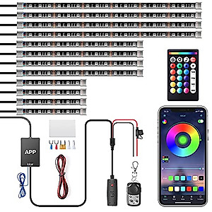 12PCS Motorcycle LED Underglow Kit, icicar Motorcycle Lights App Control Music Sync LED Motorcycle Lights Brake Feature Waterproof Dual Remote Motorcycle Underglow LED Light Kit for UTV ATV Golf Cart