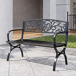 Outdoor Bench Patio Metal Garden Furniture Deck Porch Seat Backyard Park Chair Black